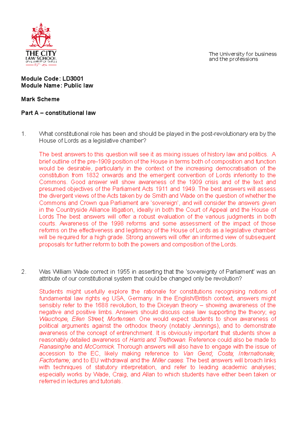 LD3001 Public Law Mark Scheme 2022 - Module Code: LD Module Name ...