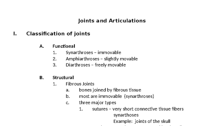 Joints and Articulations I: Classification and Types of Joints - Studocu