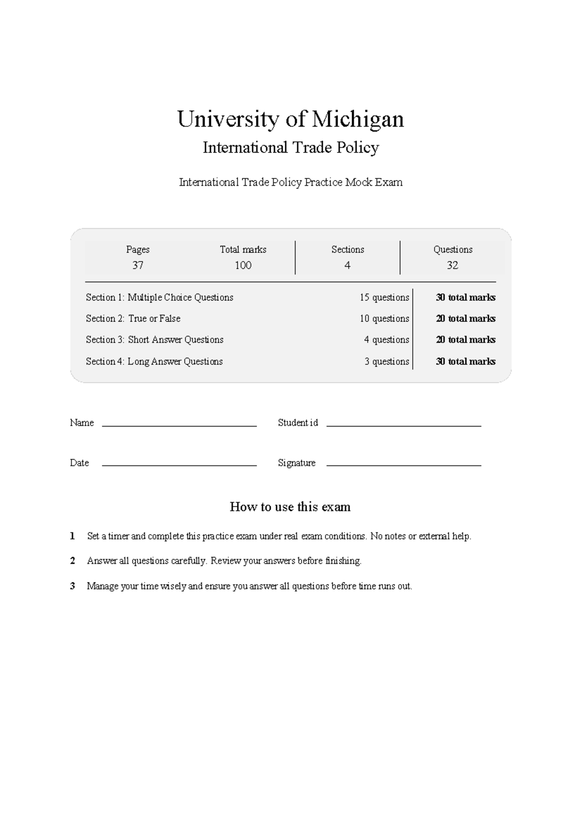 ECON 541 International Trade Policy Practice Mock Exam 2026 - Studocu