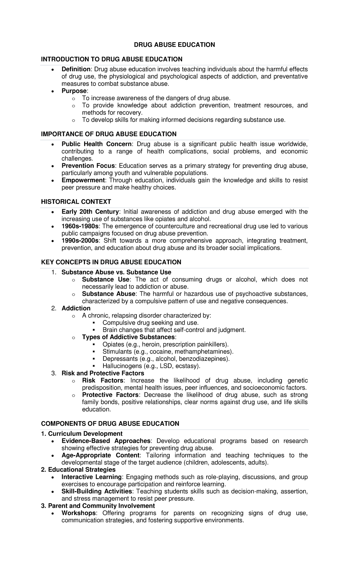 DRUG Abuse Education & Prevention: Comprehensive Overview for ...