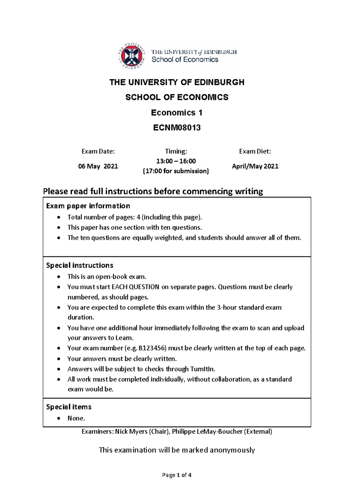 Econ 1 - 2020-21 - Degree exam - Questions - THE UNIVERSITY OF ...