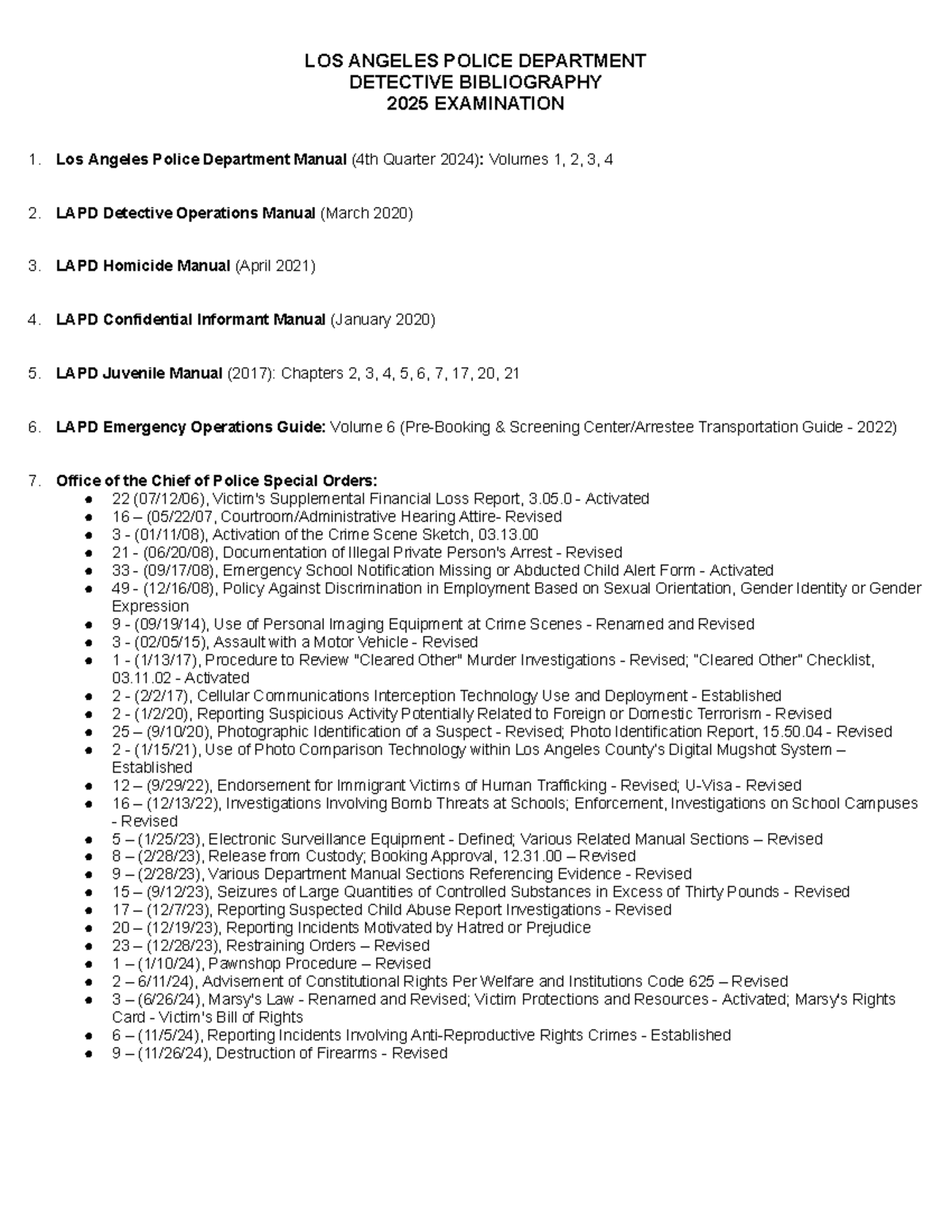 LAPD Detective Bibliography 2025 Exam - Final Version Guide - Studocu