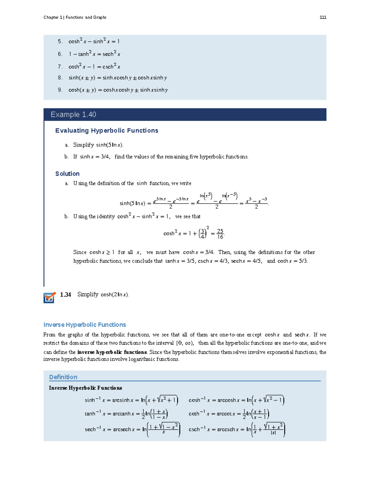 Chapter 1: Hyperbolic Functions and Graphs - Calculus 5 - Studocu