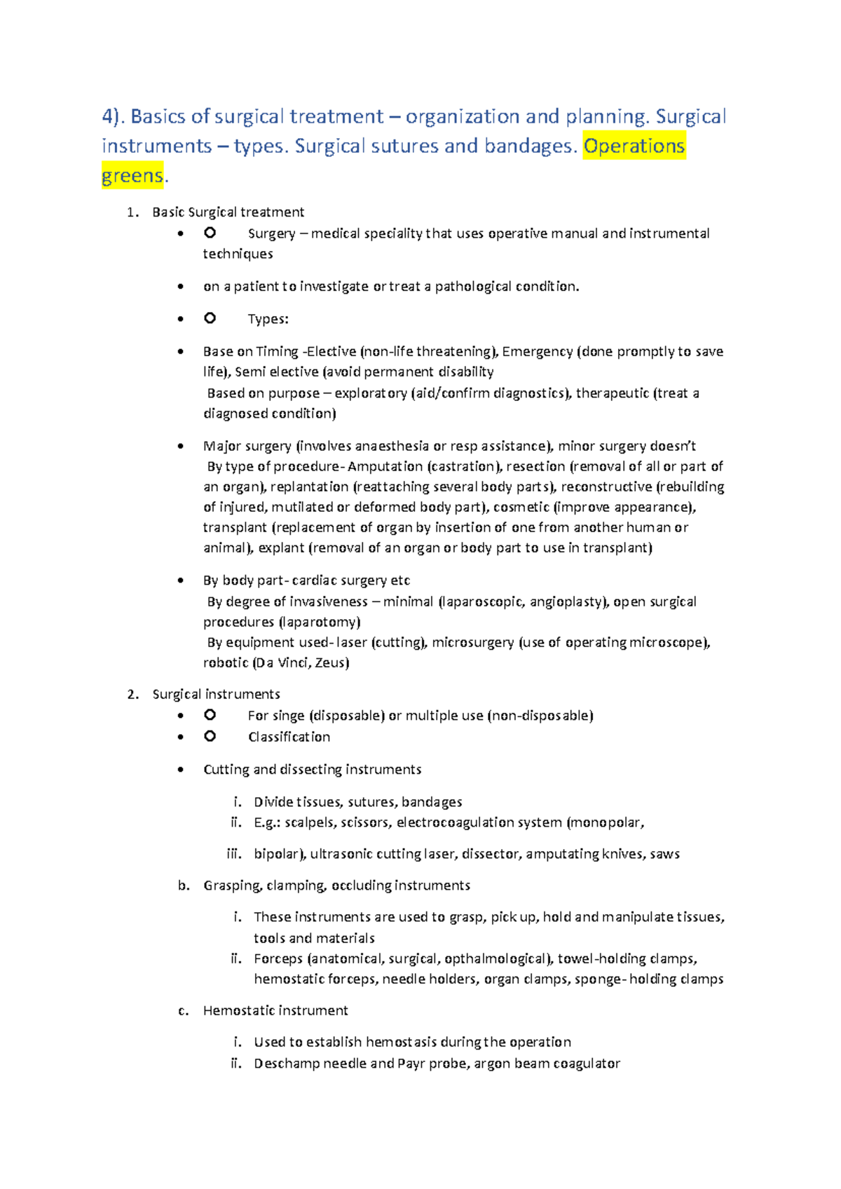 Surgery 4 - Grade: 5 - 4). Basics of surgical treatment – organization ...