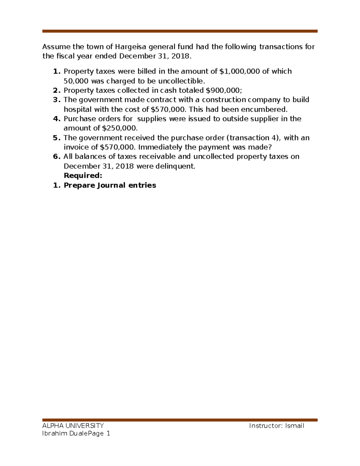 Practice Question 2 - Journal Entries for Hargeisa General Fund ...