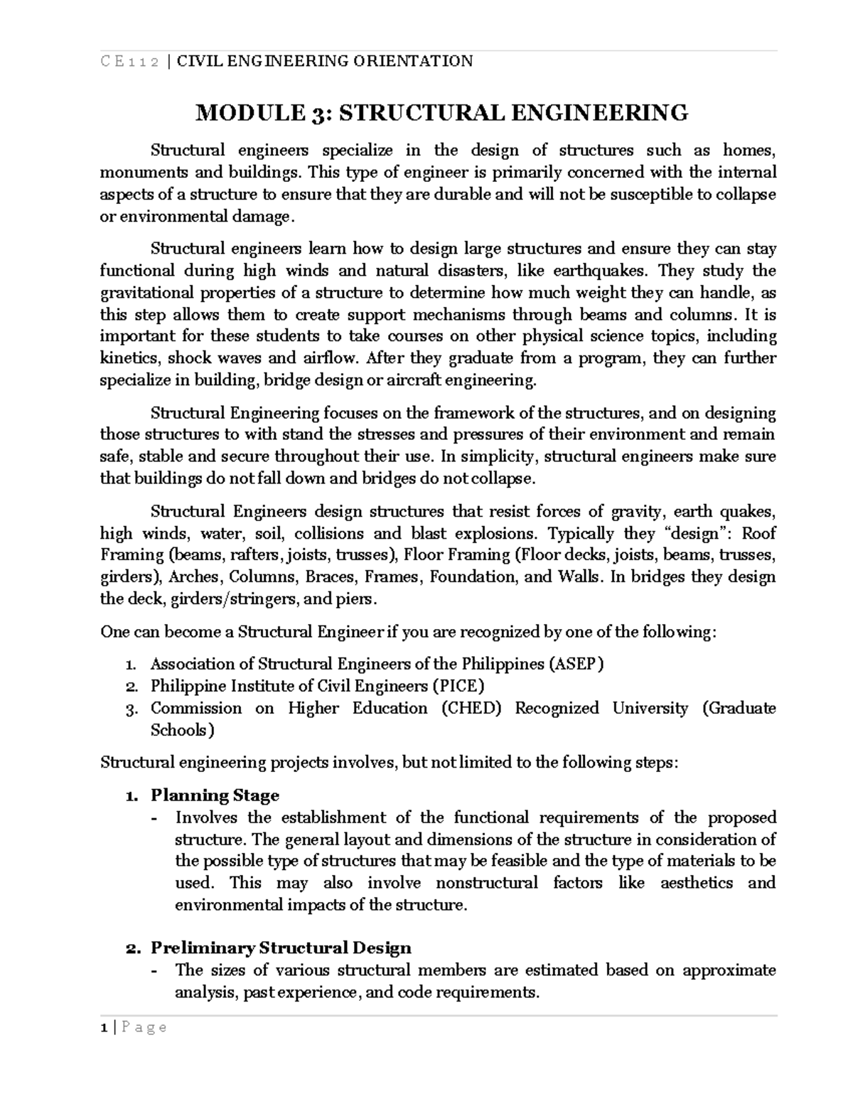 Module-3 CE112-Civil-Engineering-Orientation - MODULE 3: STRUCTURAL ...