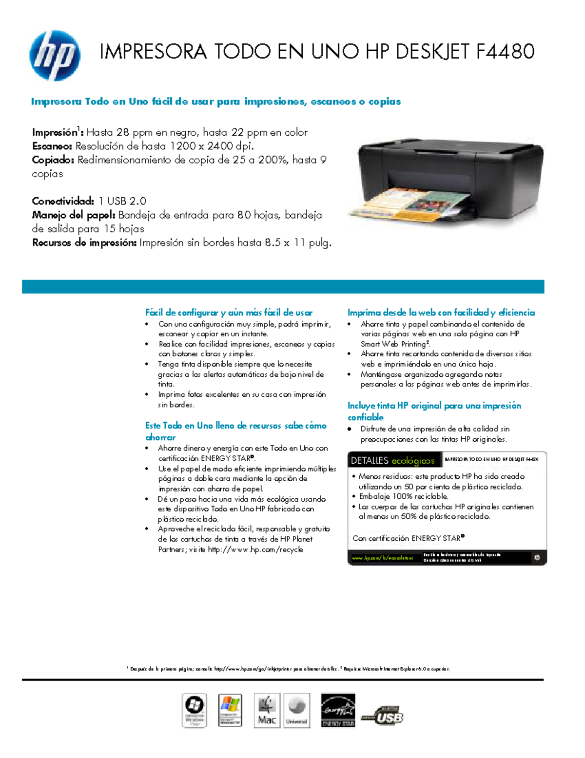 Impresora Todo en Uno HP DeskJet F4480: Características y Beneficios ...