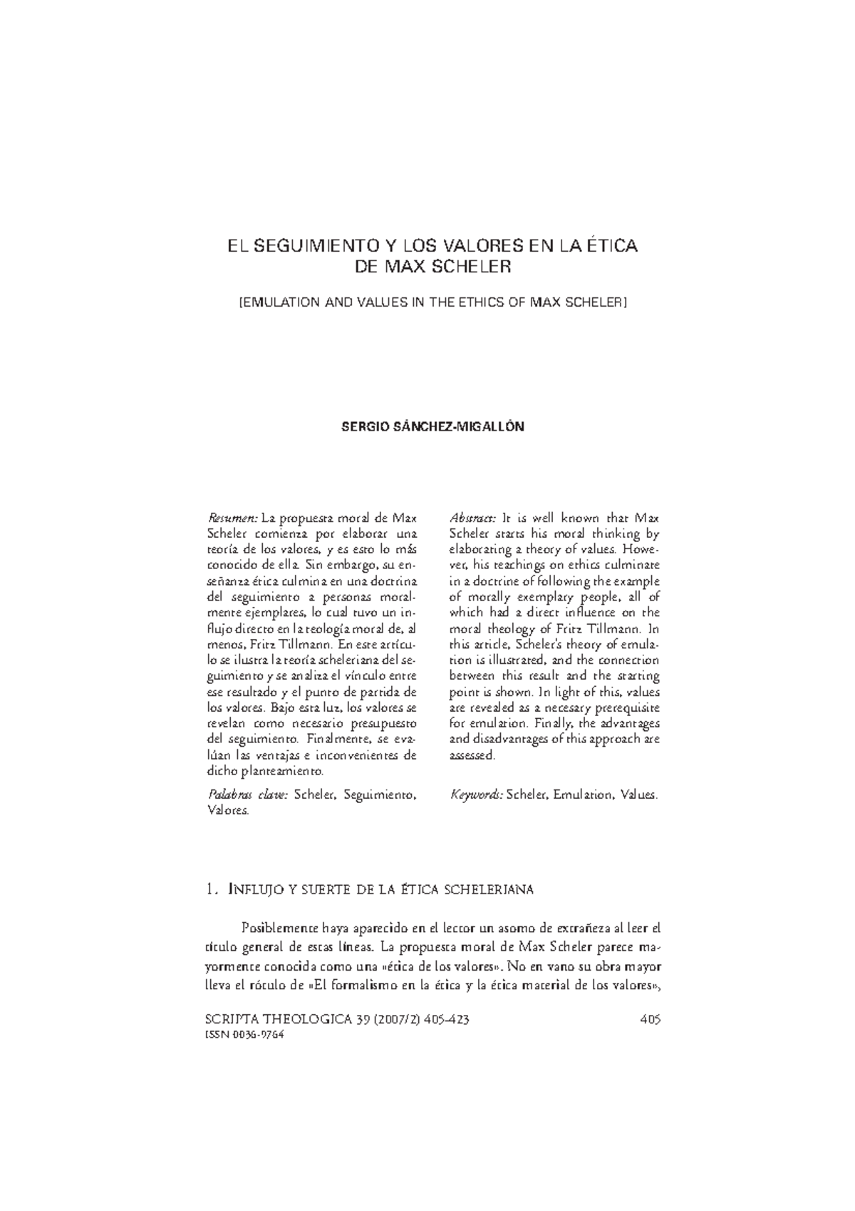 MAX Scheler Valores EN EL Contexto Global - EL SEGUIMIENTO Y LOS ...