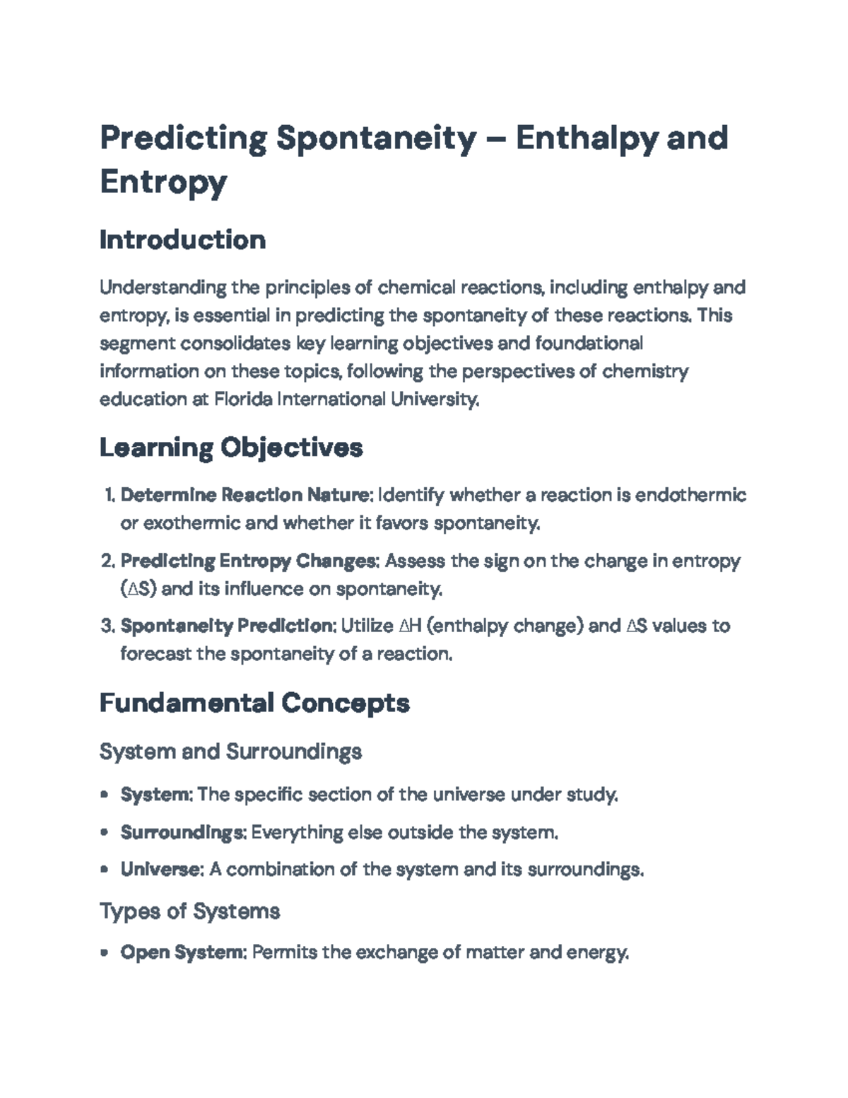 Understanding Enthalpy and Entropy for Predicting Spontaneity in ...