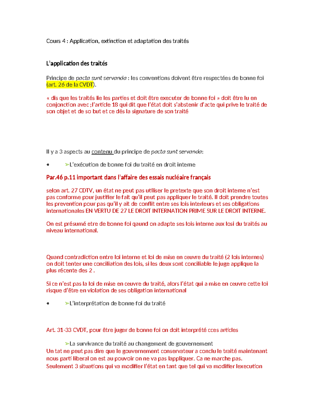 Cours 4 DIP : Pacta Sunt Servanda et Interprétation des Traités - Studocu
