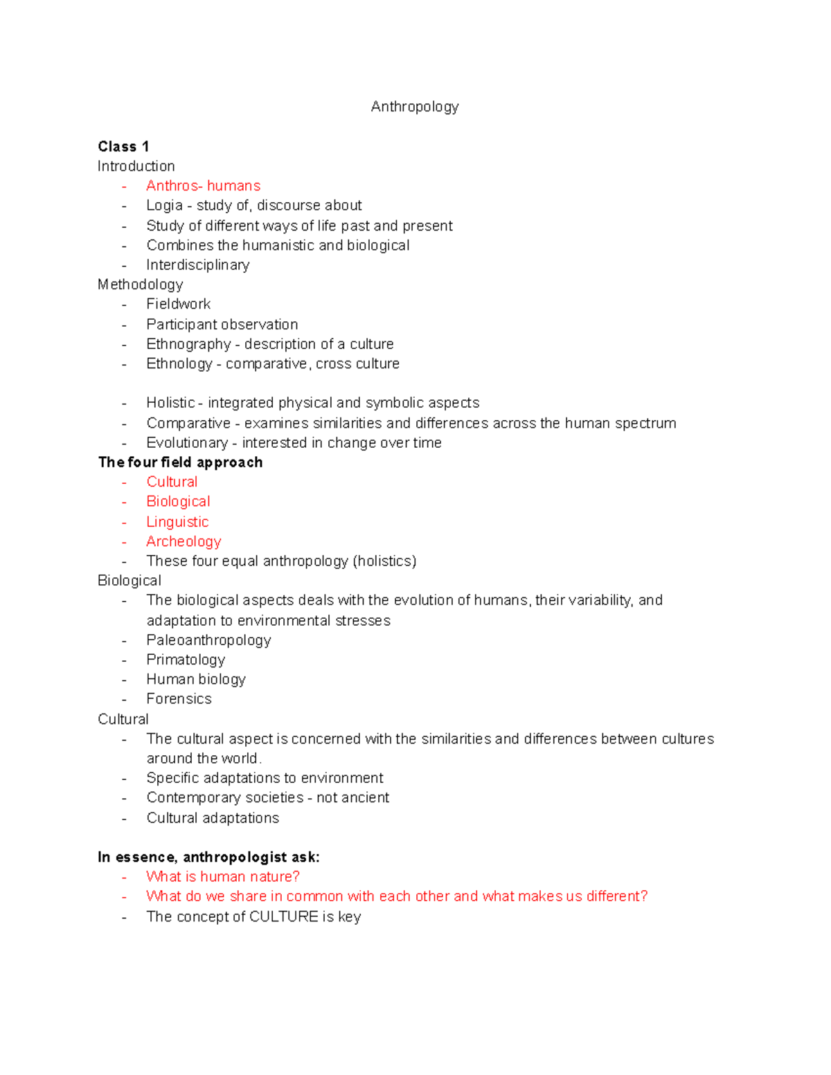 Anthropology notes and summative questions - Anthropology Class 1 ...