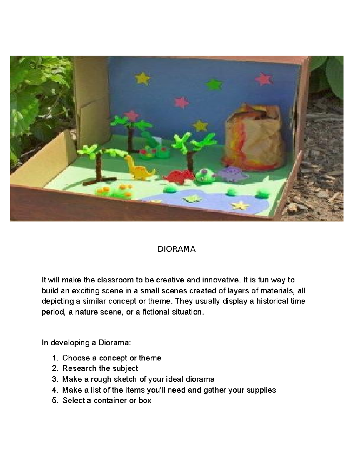 TTL1 Group 3 Activity - Creative Diorama & Writing Board Guidelines ...