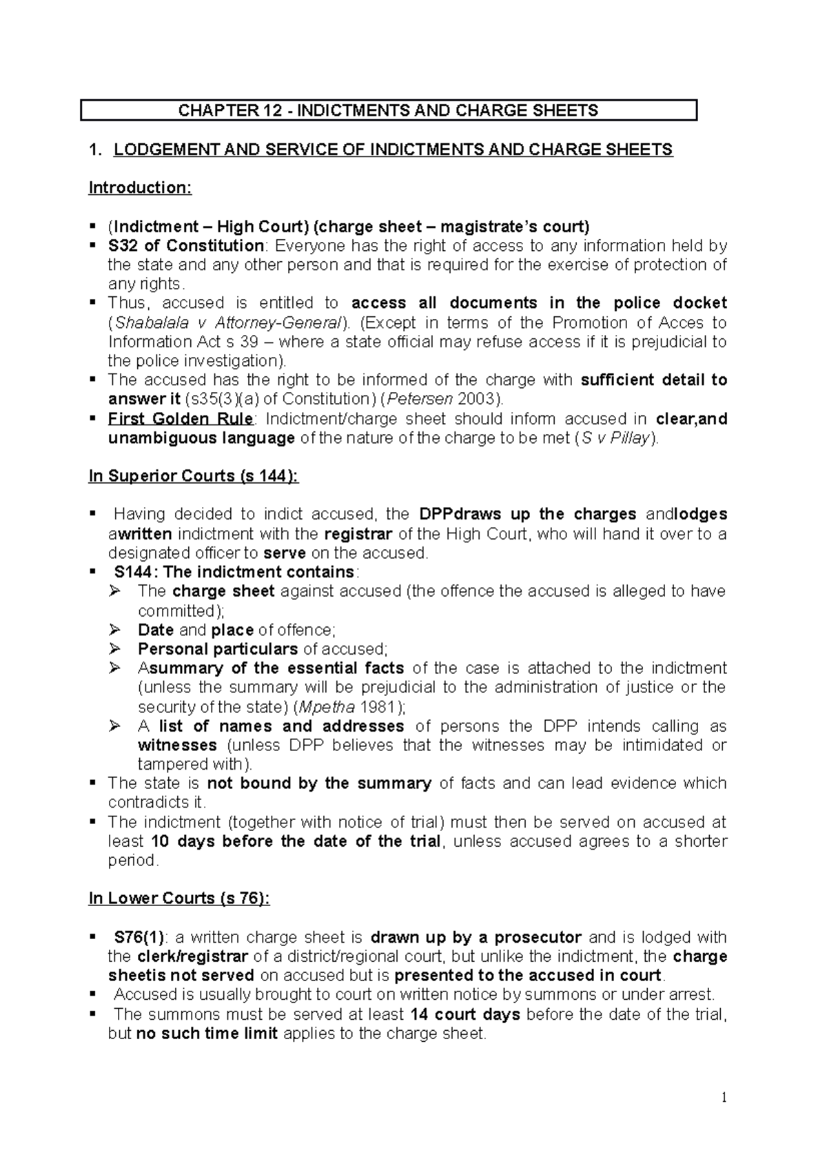 Criminal Procedure in South Africa: Indictments & Charge Sheets ...