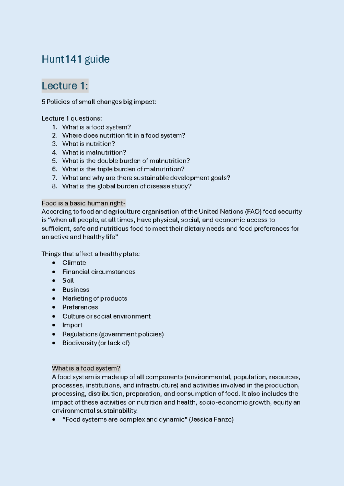Nutrient Reference Values & Dietary Guidelines: Lecture Notes (HUNT141 ...