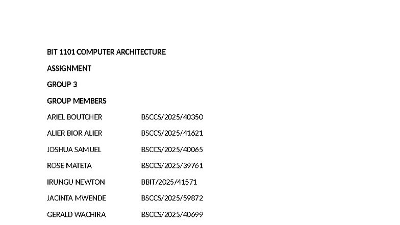 BIT 1101 COMPUTER ARCHITECTURE ASSIGNMENT GROUP 3 ANALYSIS & DESIGN ...
