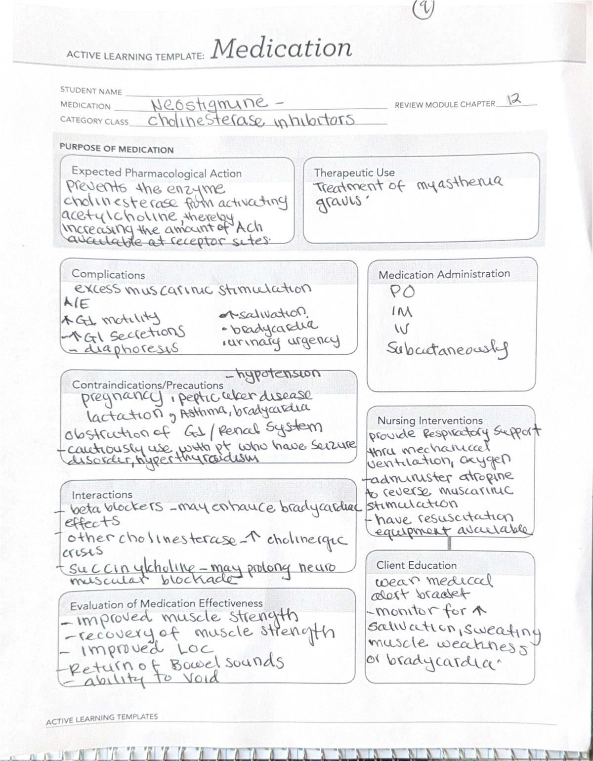 ACTIVE LEARNING TEMPLATE: Neostigmine Review - Cholinesterase ...