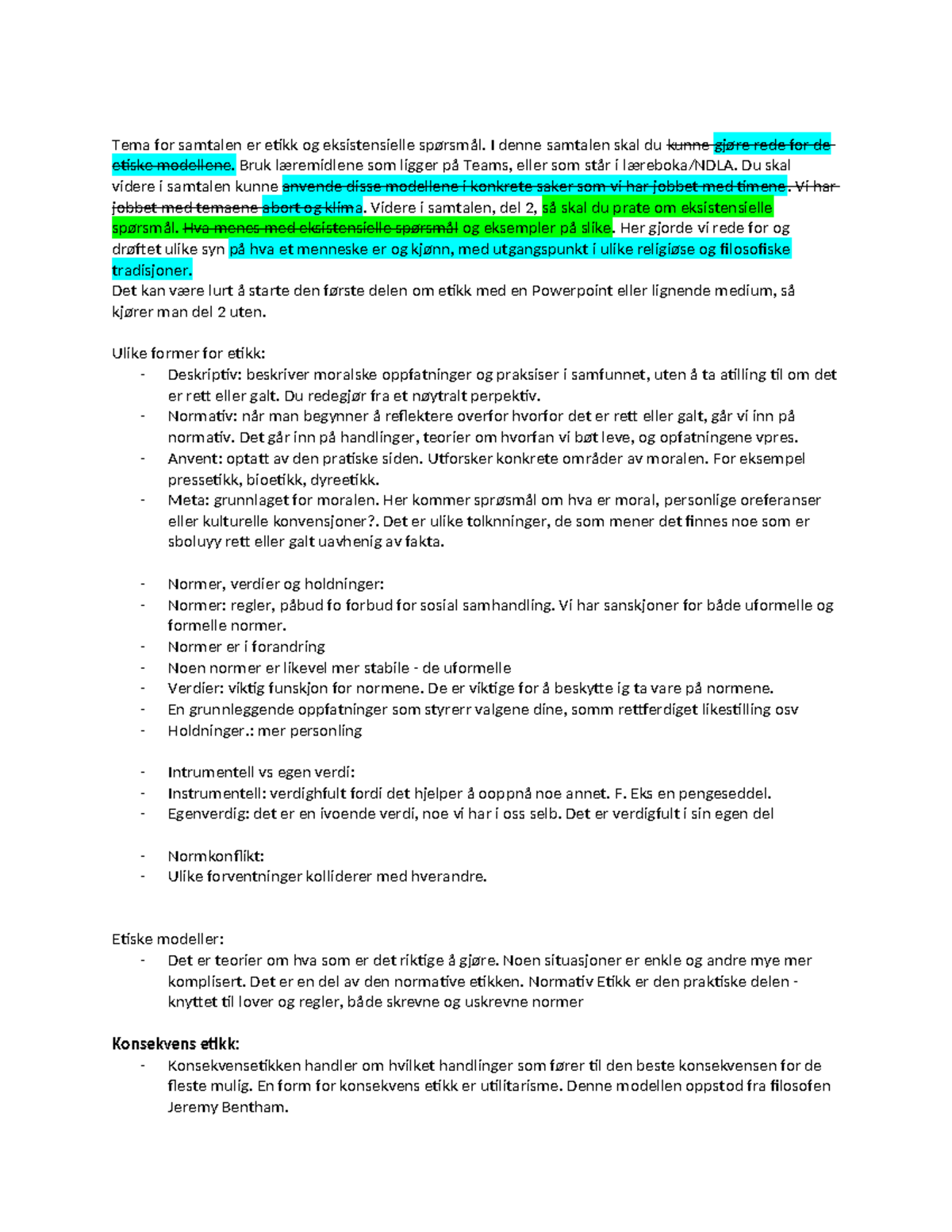 Prøvemuntlig i Religion: Etikk og Eksistensielle Spørsmål - Studocu