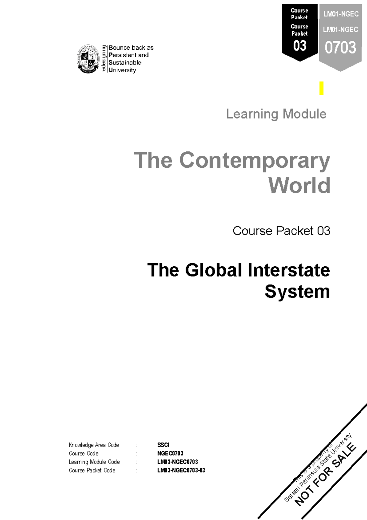 NGEC 0703 Course Packet 03: The Global Interstate System - Studocu
