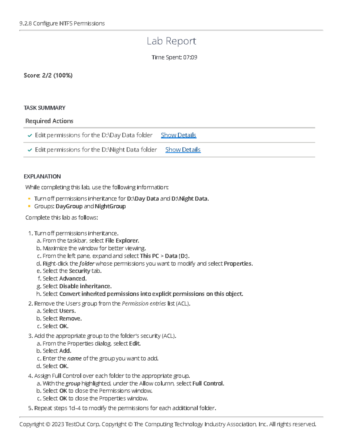 TestOut LabSim 9.2.8: Configuring NTFS Permissions for Folders - Studocu