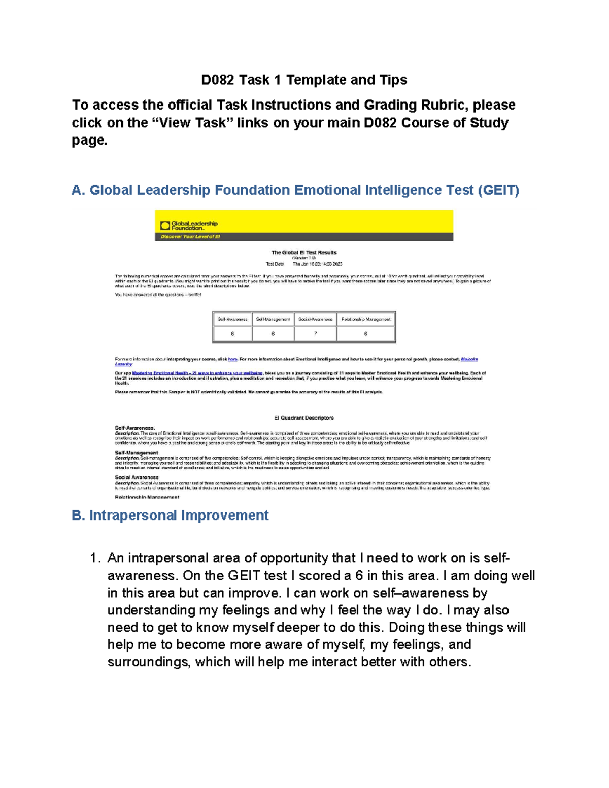 D082 Task 1 - task 1 description - D082 Task 1 Template and Tips To ...