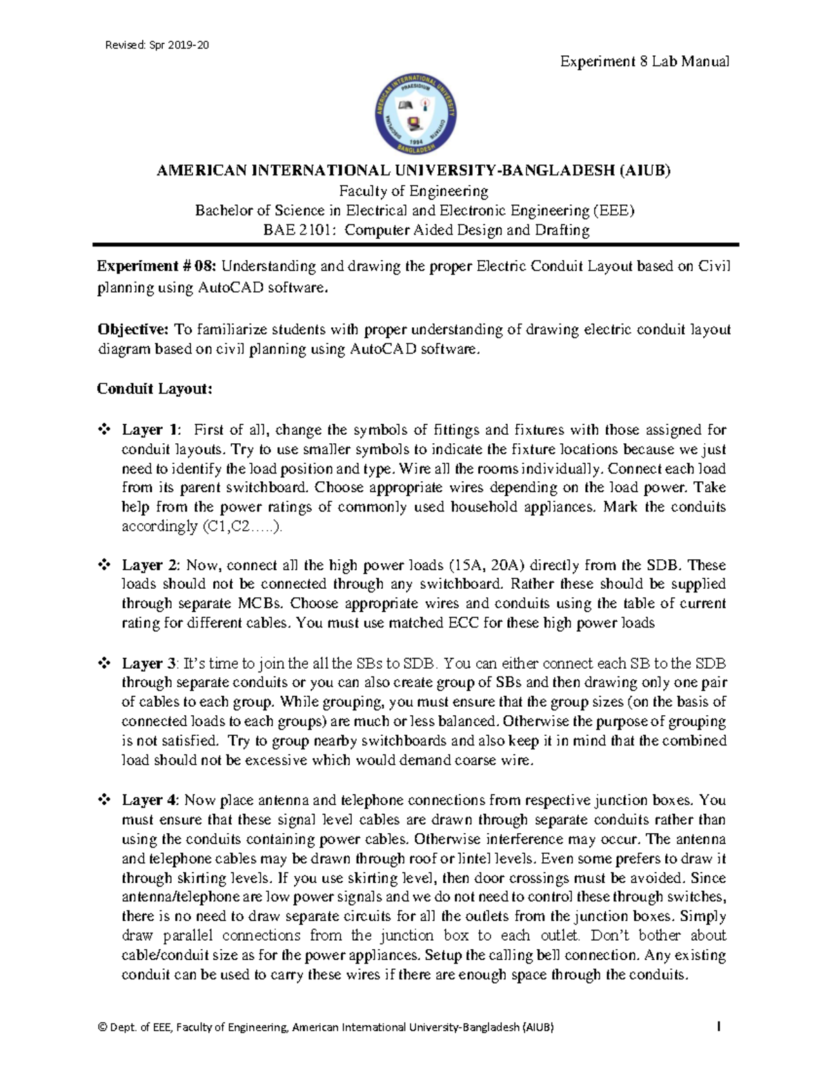 CAD Experiment 08: Electric Conduit Layout Using AutoCAD - BAE 2101 ...