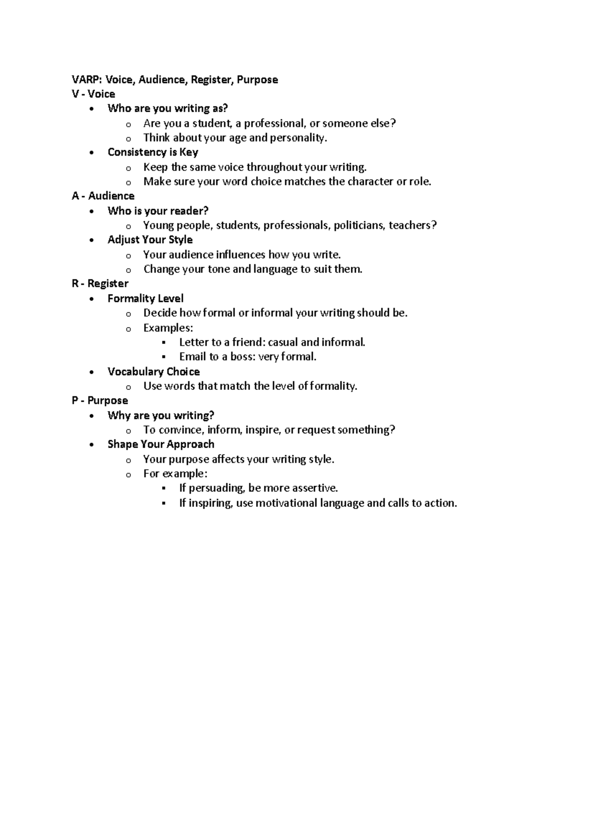 Igcse English Paper 1 & 2: Understanding VARP for Effective Writing ...
