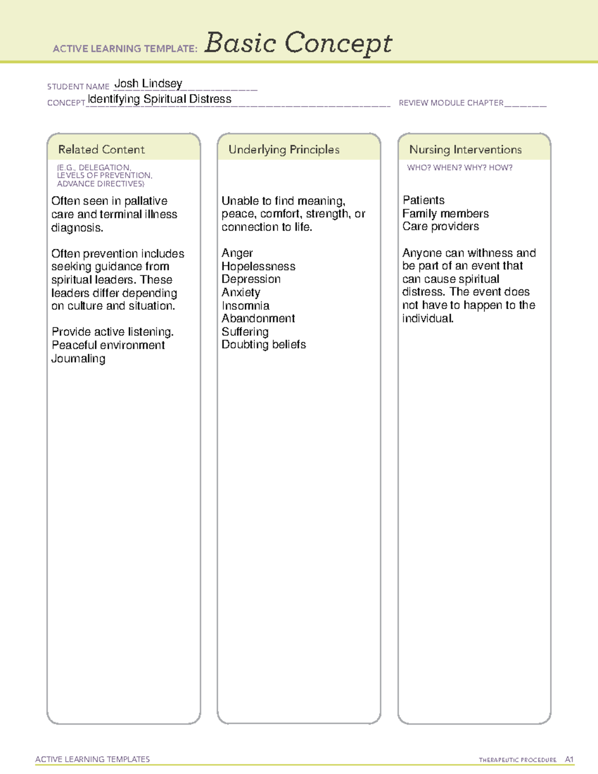 Active Learning Template Basic Concept Identifying Spiritual Distress ...