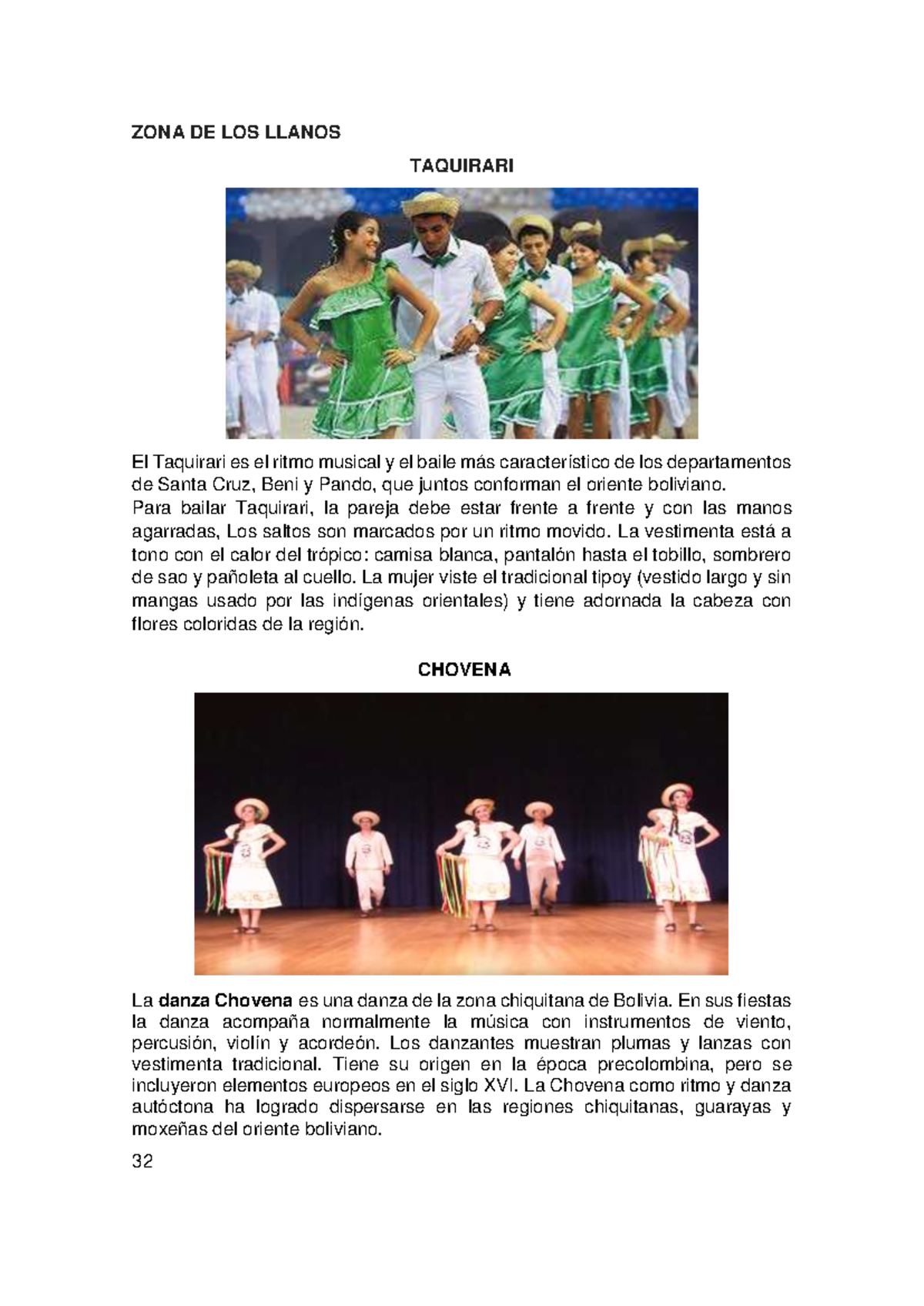 Danzas Típicas de la Zona de los Llanos: Taquirari, Chovena, y Más - Studocu