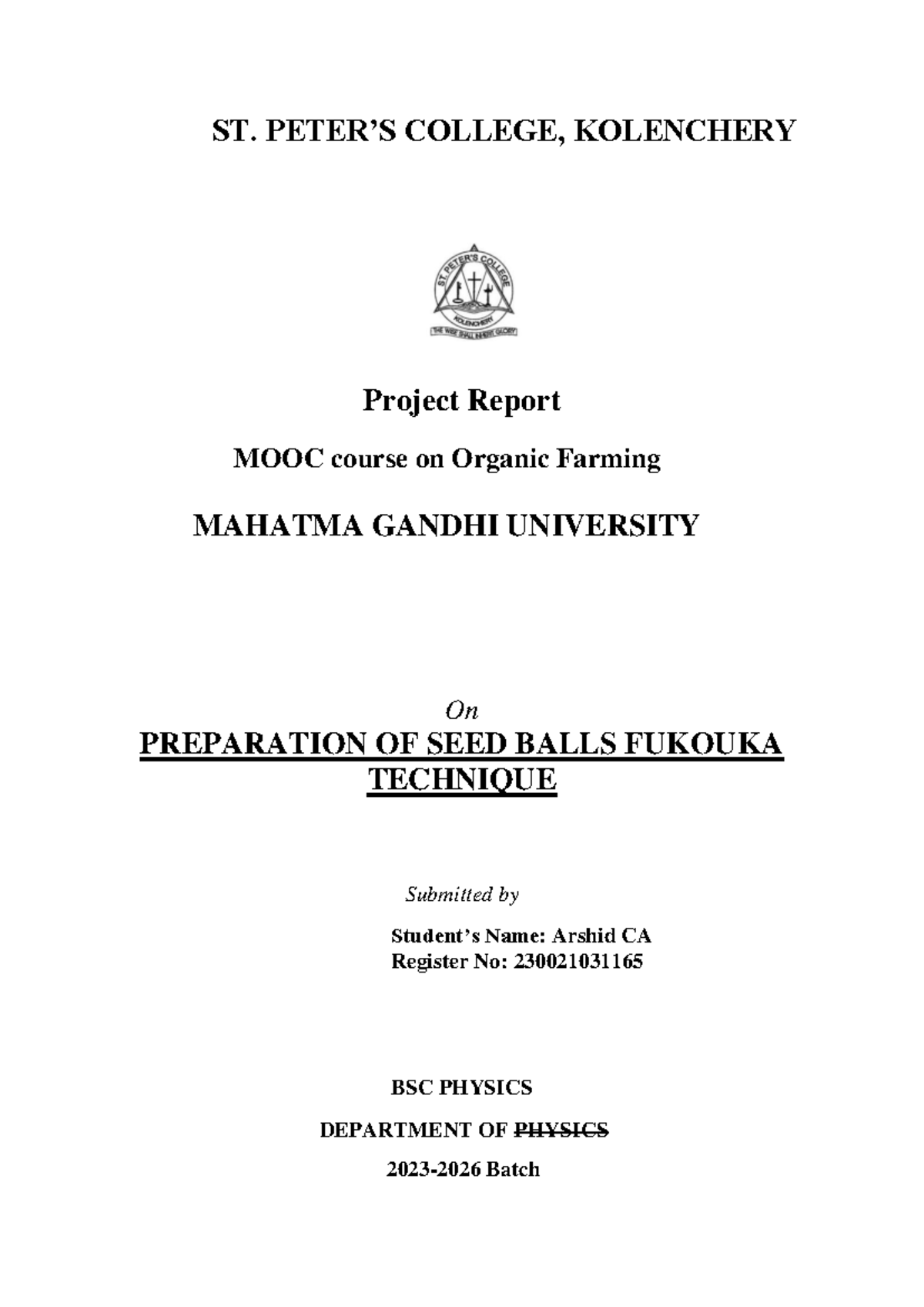 MOOC Project Report: Fukuoka Technique for Seed Balls Preparation - Studocu