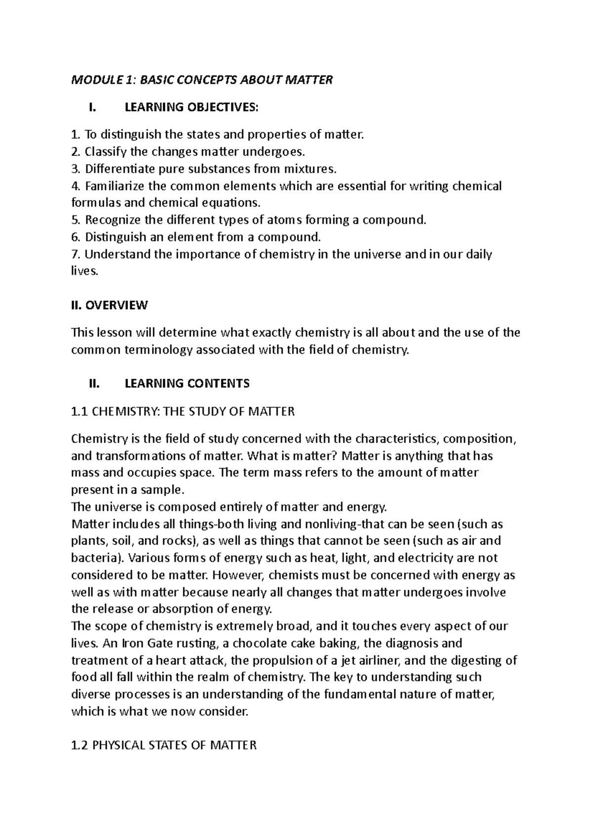 General Chemistry CH 1 Lecture Notes: Basics of Matter and Chemistry ...