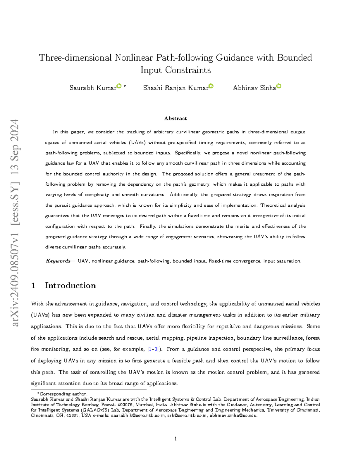 Three-Dimensional Nonlinear Path-Following Guidance for UAVs - Studocu