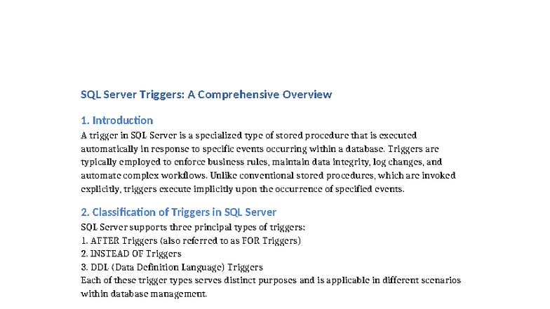 SQL Server Triggers: Types, Functions, and Best Practices - Studocu