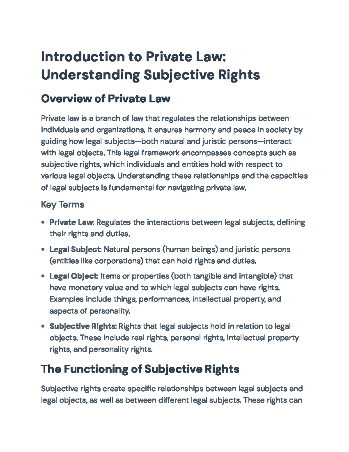 Private Law Overview: Understanding Subjective Rights & Their Functions ...