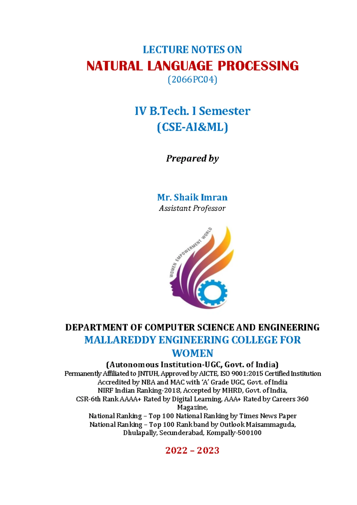 Modified mrcet notes - DIGITAL NOTES ON DATA STRUCTURES B II YEAR - I ...