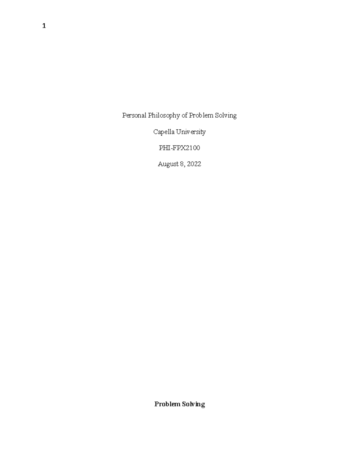 PHI-FPX1200 Personal Philosophy of Problem Solving Essay - Studocu