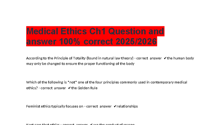 Medical Ethics CH1 Quiz: Principles and Key Concepts - Studocu