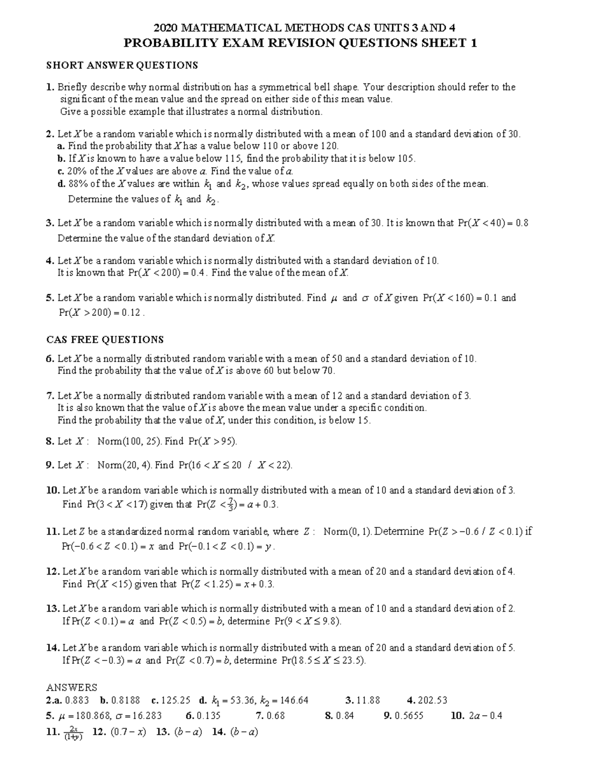 2020 revision Sheet for Probability - MATH1P98 - Melbourne - Studocu