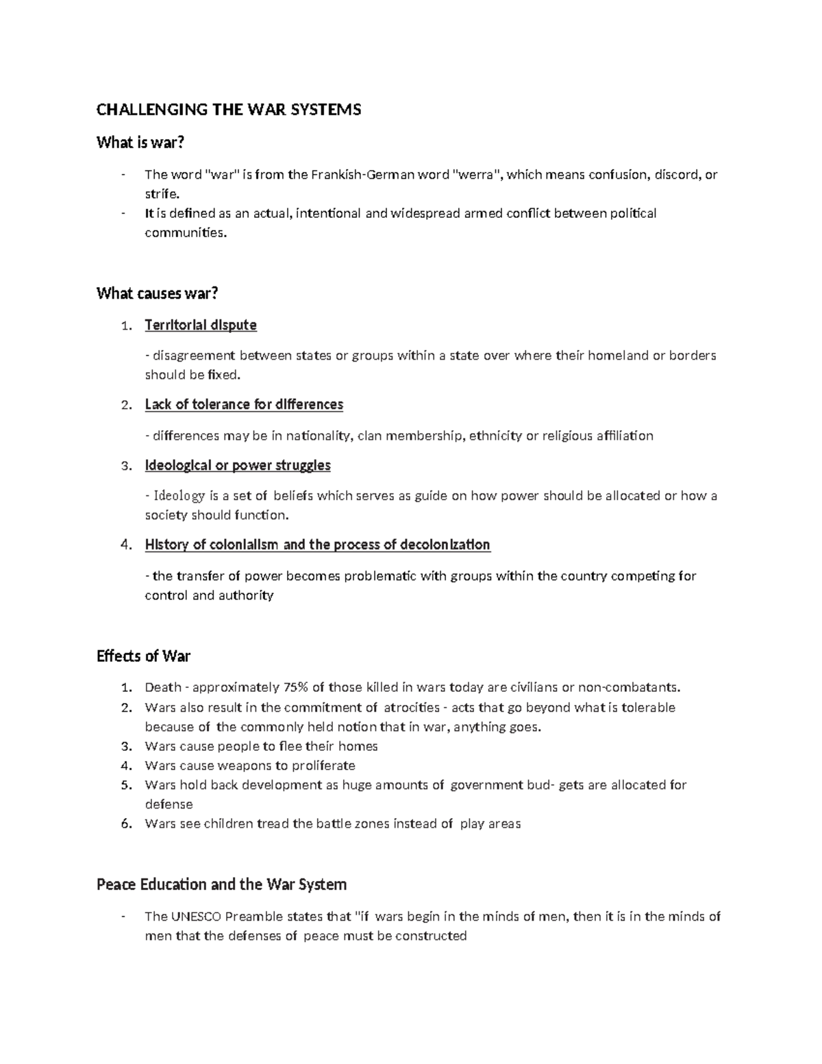 Challenging THE WAR Systems - CHALLENGING THE WAR SYSTEMS What is war ...