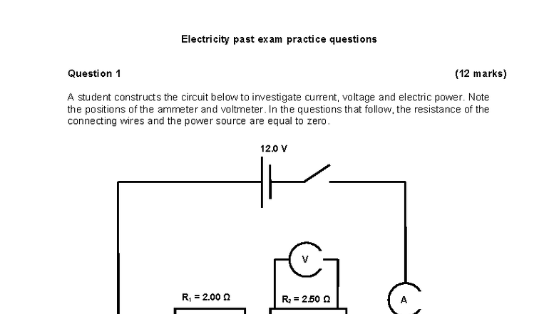 Electricity Past Exam Practice Questions: Circuit Analysis & Safety ...