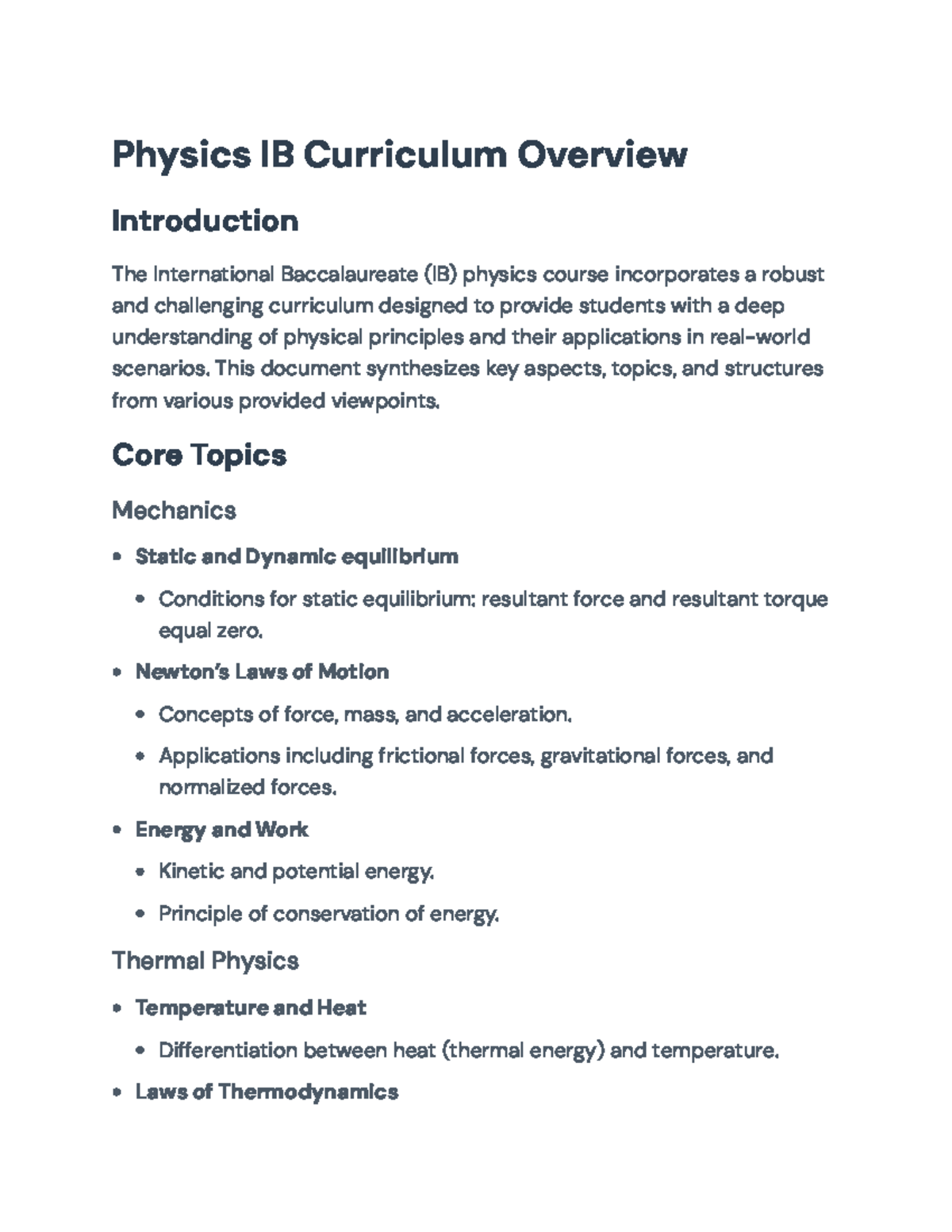 Physics IB Curriculum Overview: Key Concepts and Assessment Structure ...