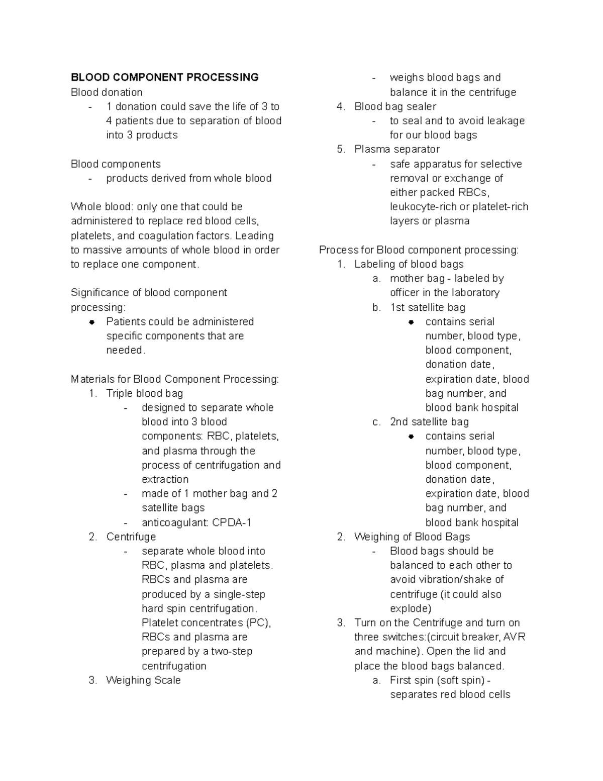 5BB Blood Component Processing Techniques and Materials Explained - Studocu