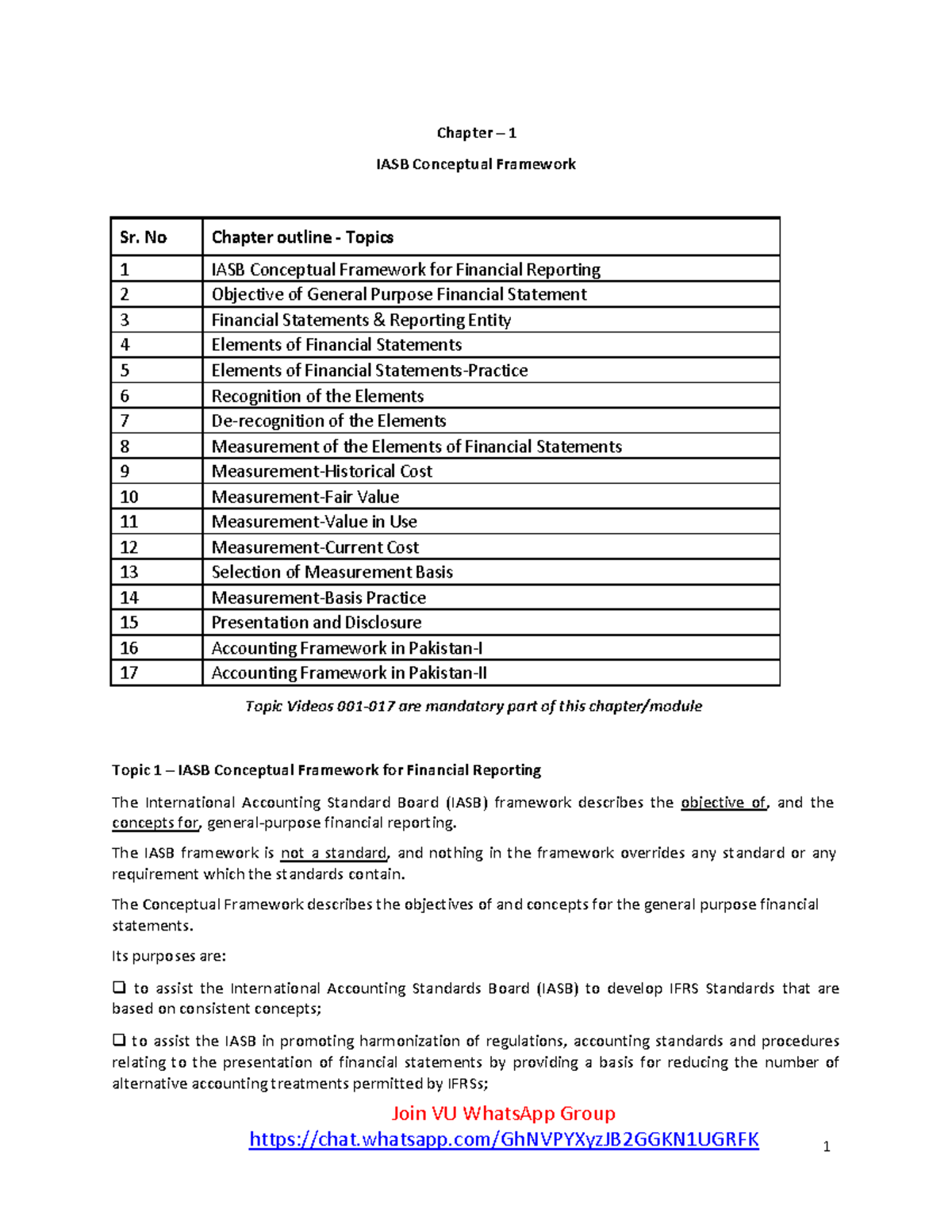 MGT401 Chapter 1: IASB Conceptual Framework Overview - Studocu