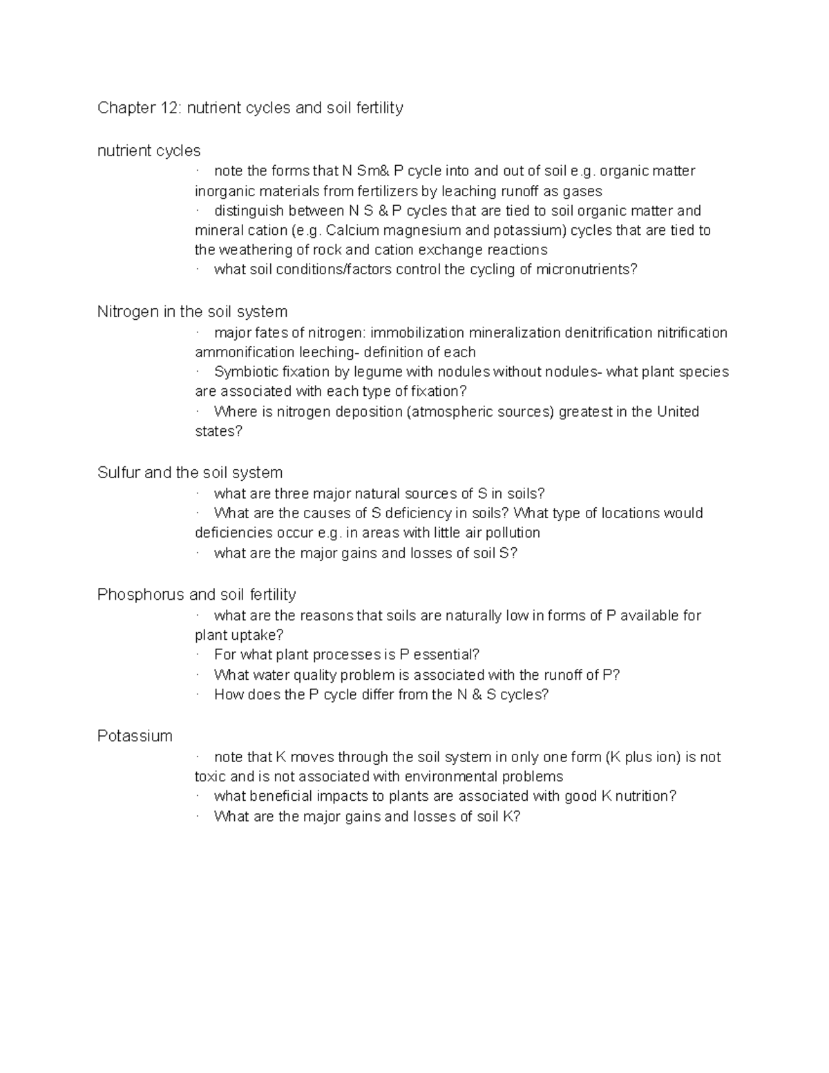 Ch 12 - Nutrient Cycles and Soil Fertility Overview - Studocu
