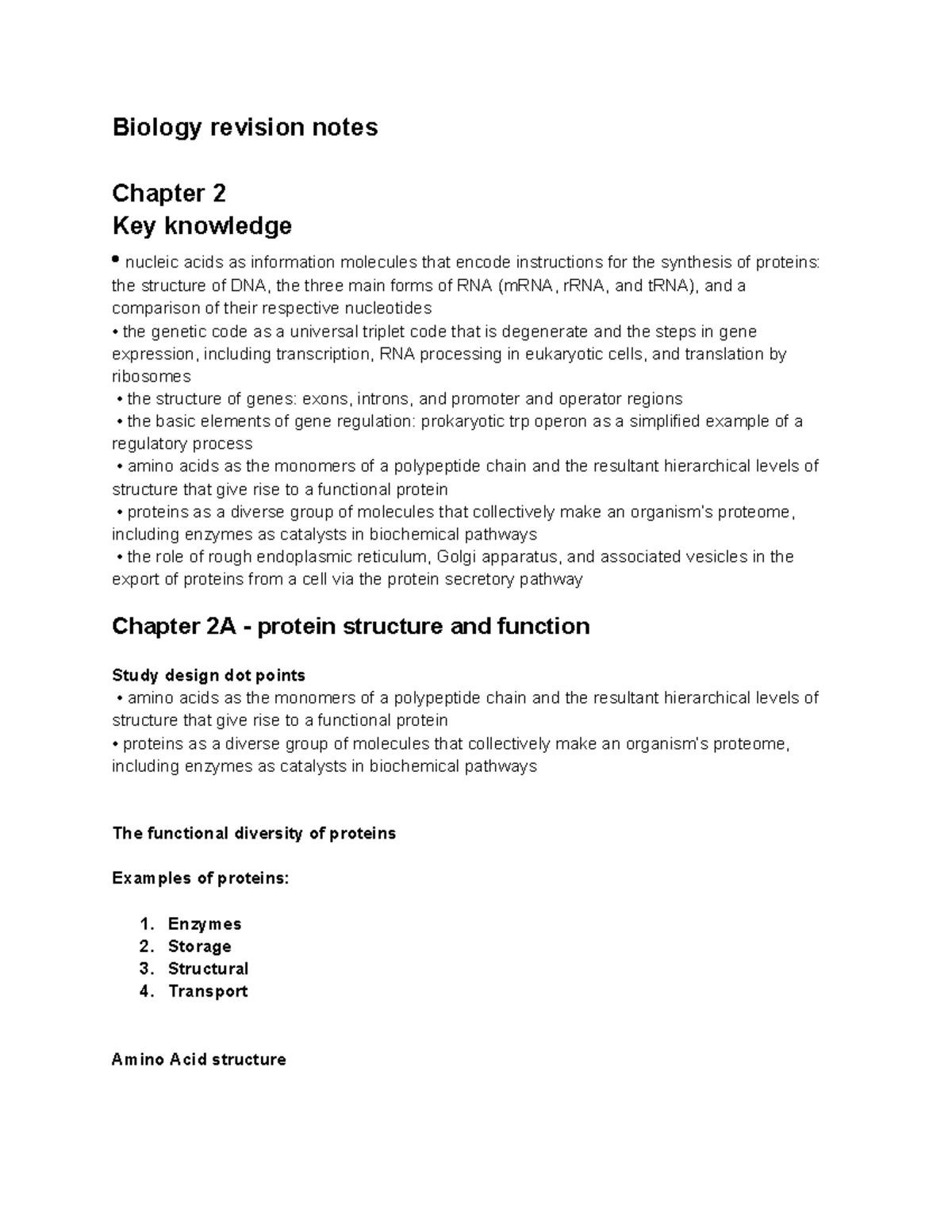Biology Revision Notes: Chapter 2 - Nucleic Acids & Protein Synthesis ...
