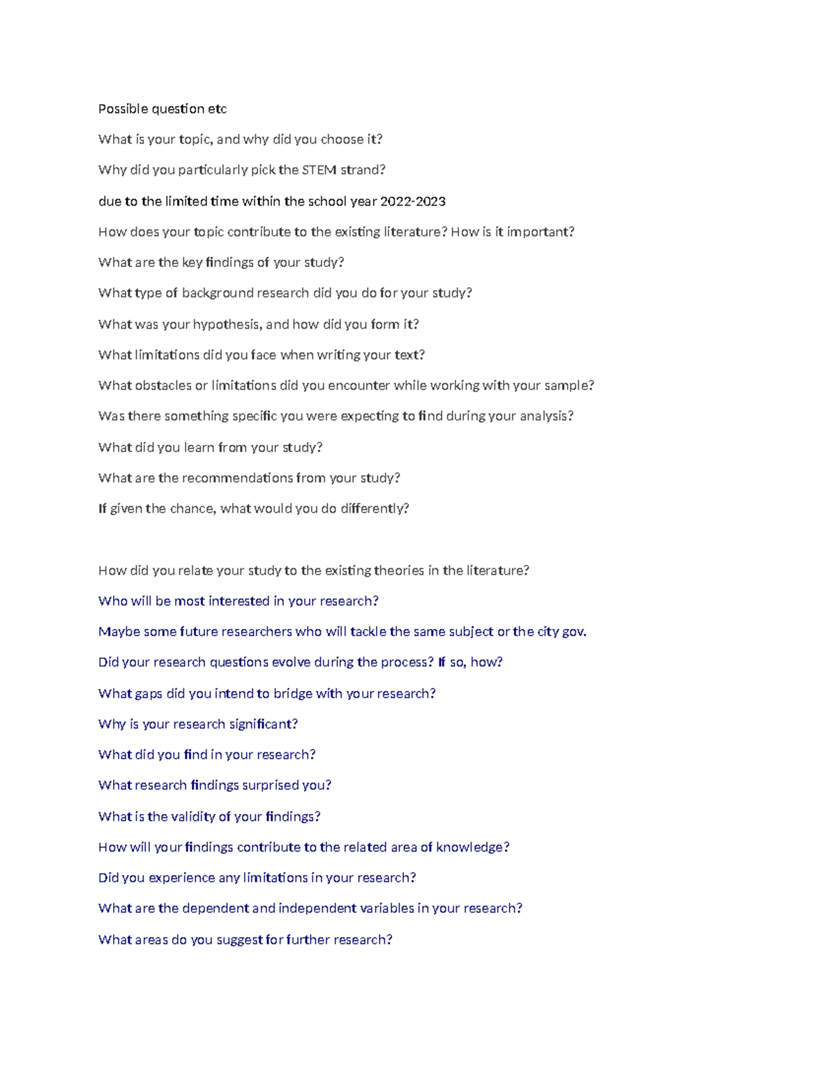 Possible question etc - Possible question etc What is your topic, and ...