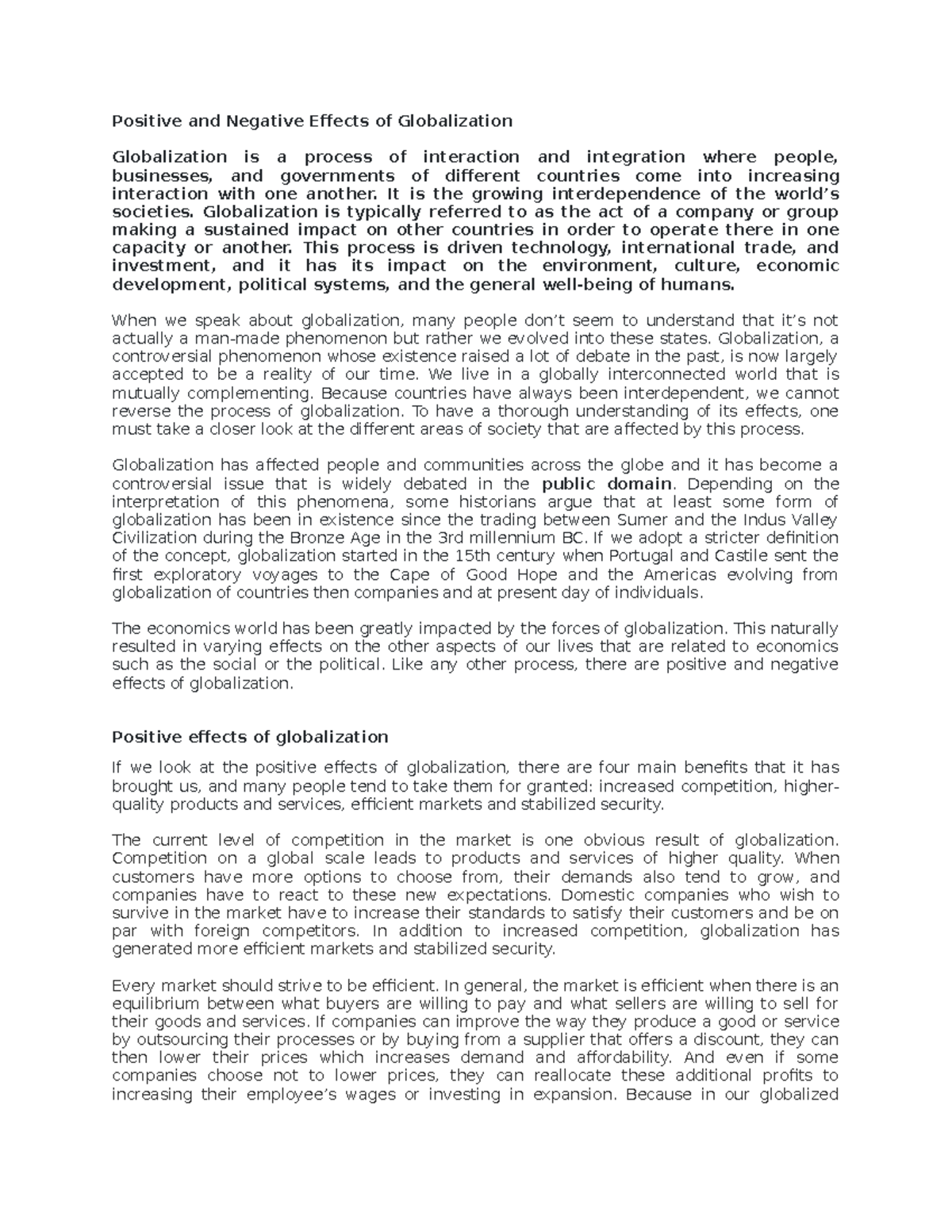 Positive and Negative Effects of Globalization: An In-Depth Analysis ...