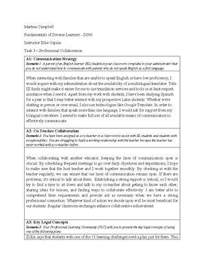 D093 Task 1 - Passed - Martina Campbell Assessing Impact on Student Learning - D Instructor Lynn ...