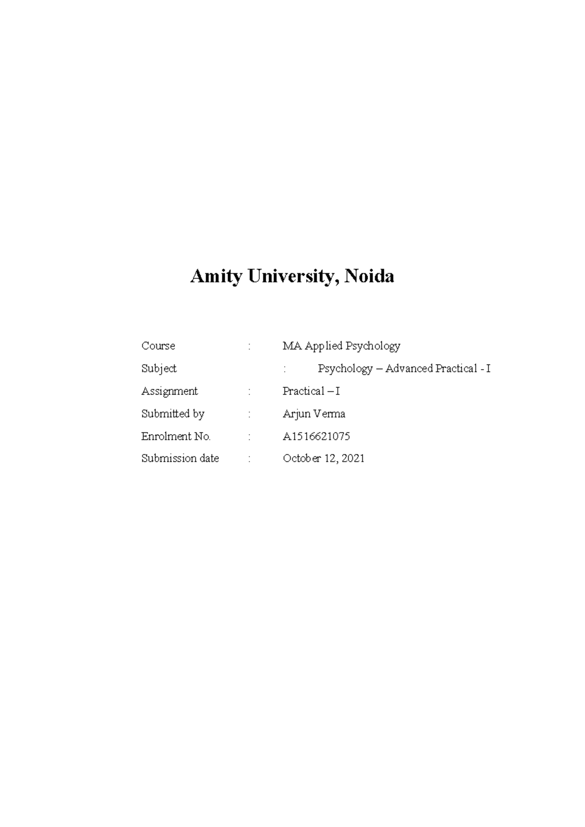 Practical - I on NEO FFI Form S for MA Applied Psychology - Studocu