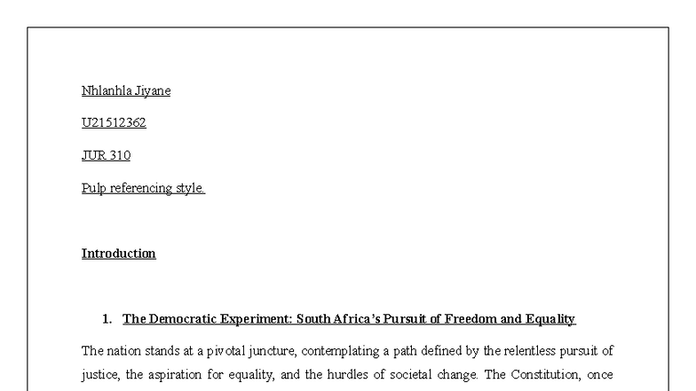 JUR 310 Exam Essay 2024: Democracy, Justice, and Inequality in South ...