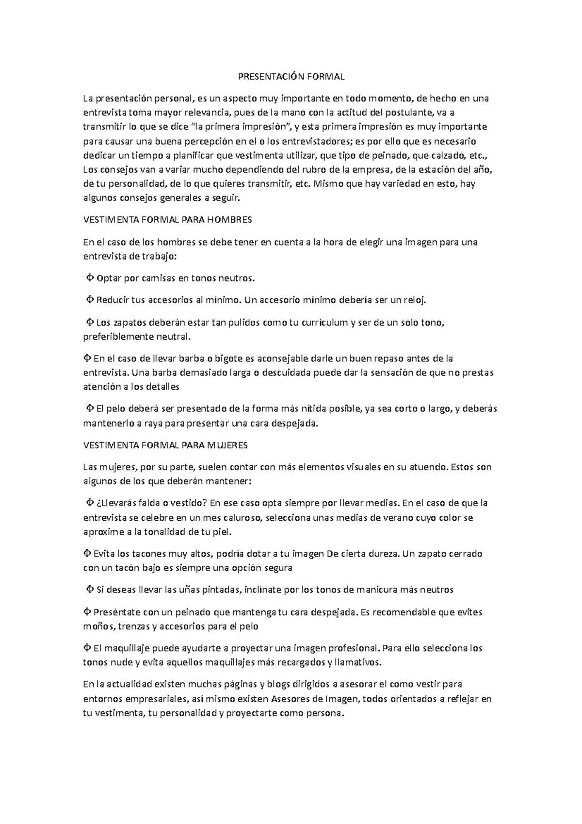 Presentación Formal - PRESENTACIÓN FORMAL La presentación personal, es ...